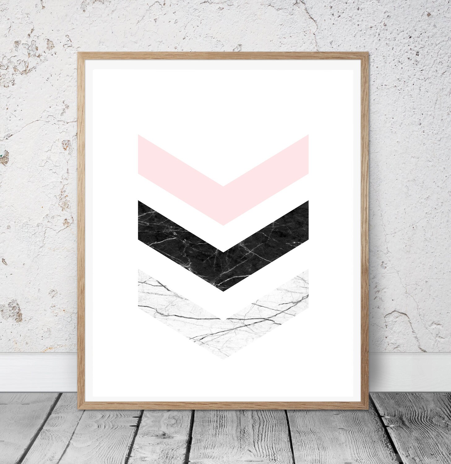 Chevron Print Geometric Print Blush Pink Wall Art Large - Etsy