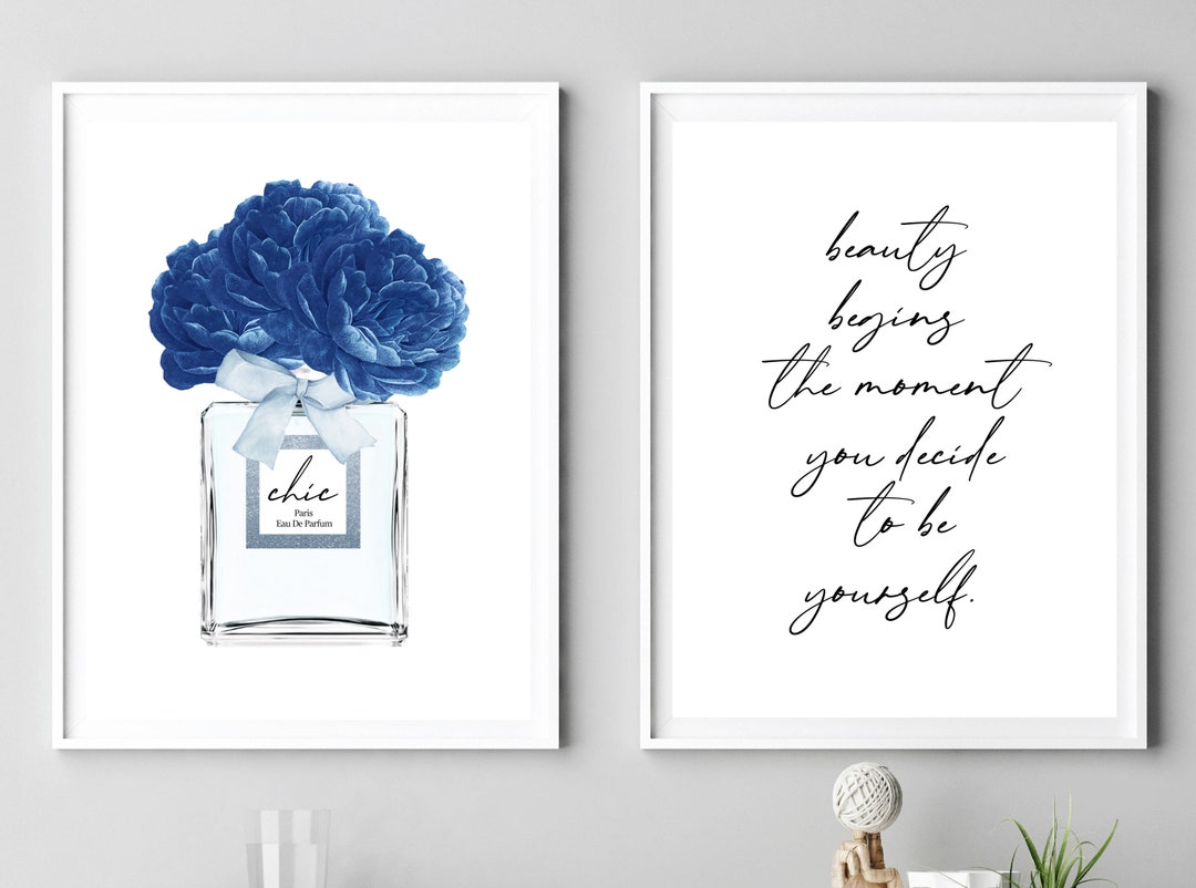 Perfume Print, Blue Peonies Art, Fashion Poster, Chic Light Blue Wall ...