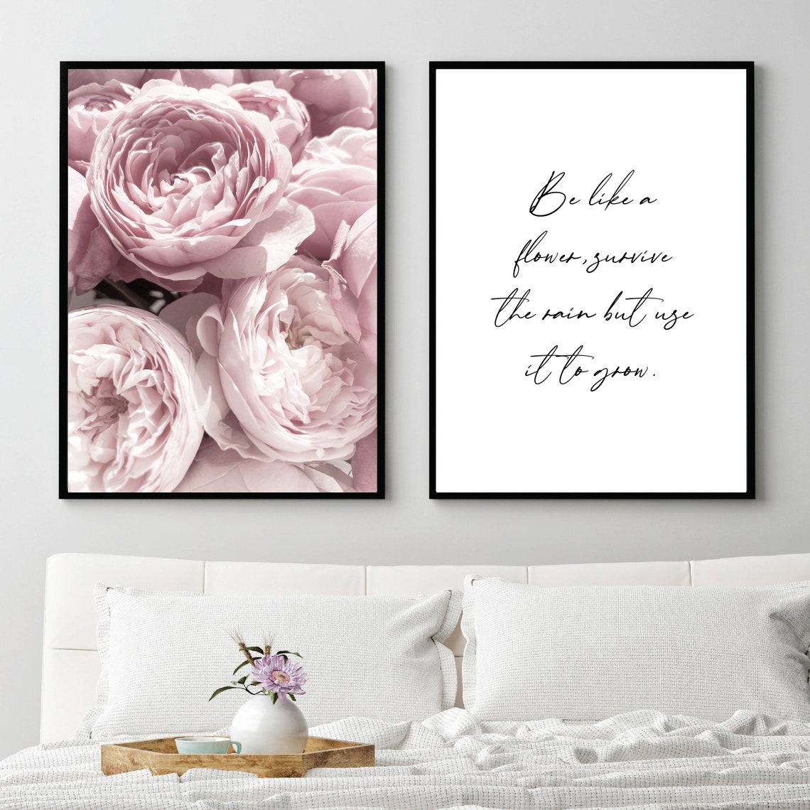Peonies Print Quote Wall Art Pink Set Nature Flower Poster | Etsy