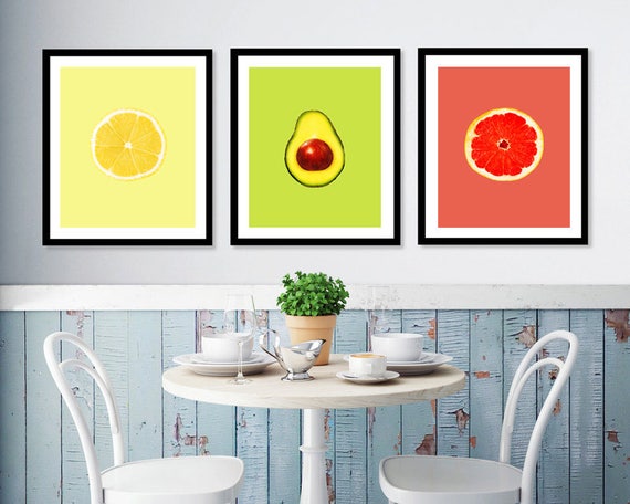 Kitchen Prints Kitchen Wall Art Set of 3 Prints Lemon | Etsy