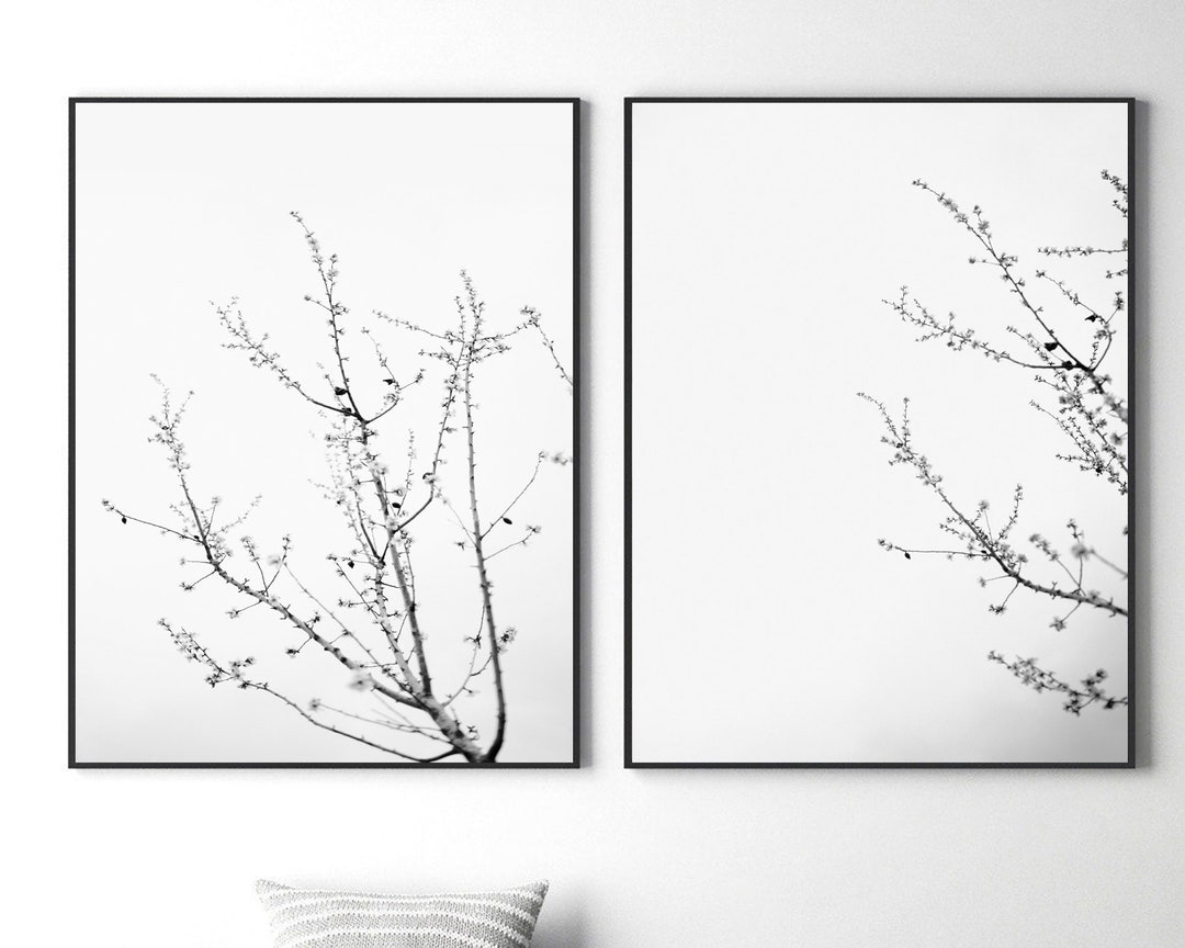 Tree Branches Print, Set of Two Wall Art, Black and White, Japanese ...