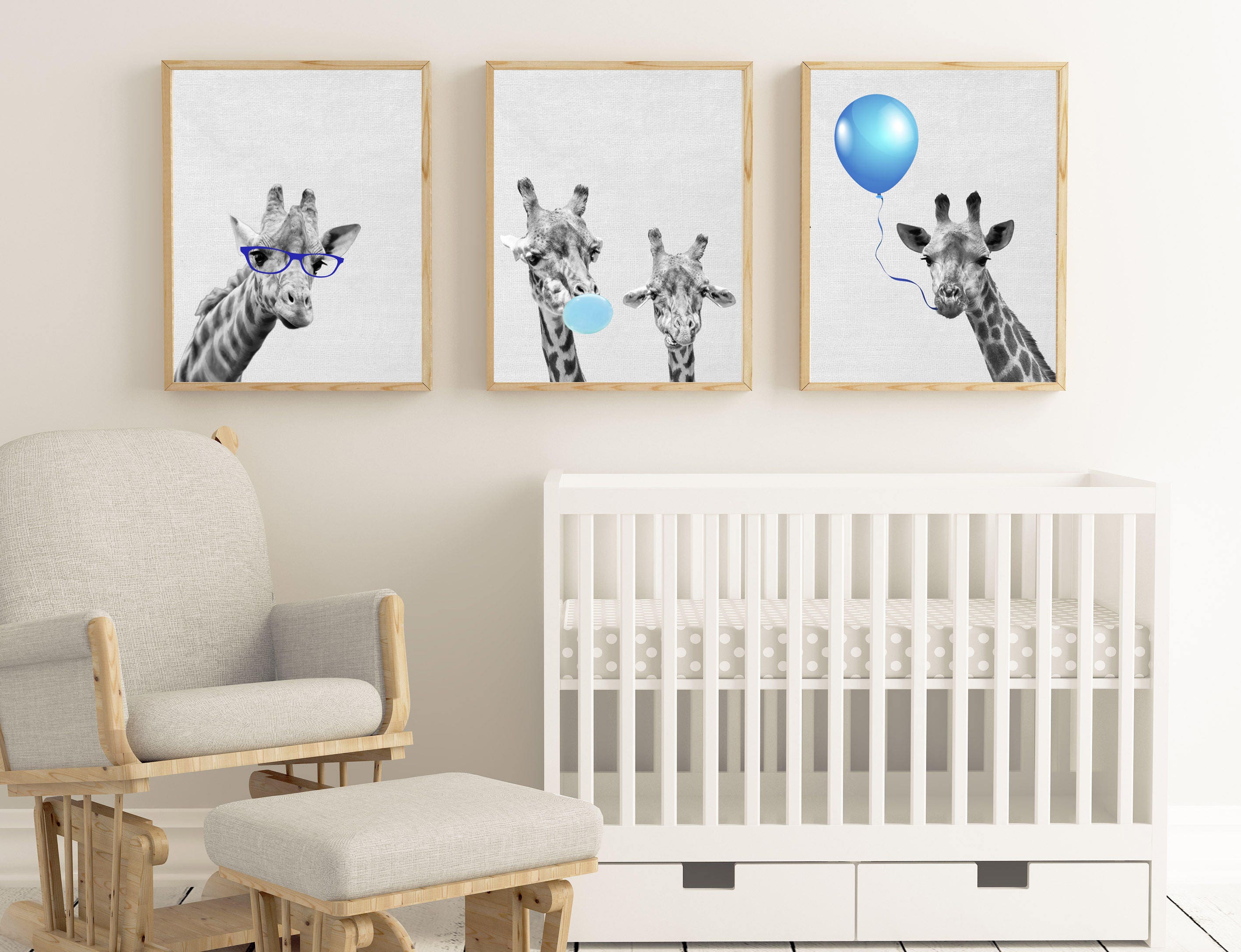 Set of 3 Giraffe Print Nursery Wall Art Kids Boy Prints | Etsy