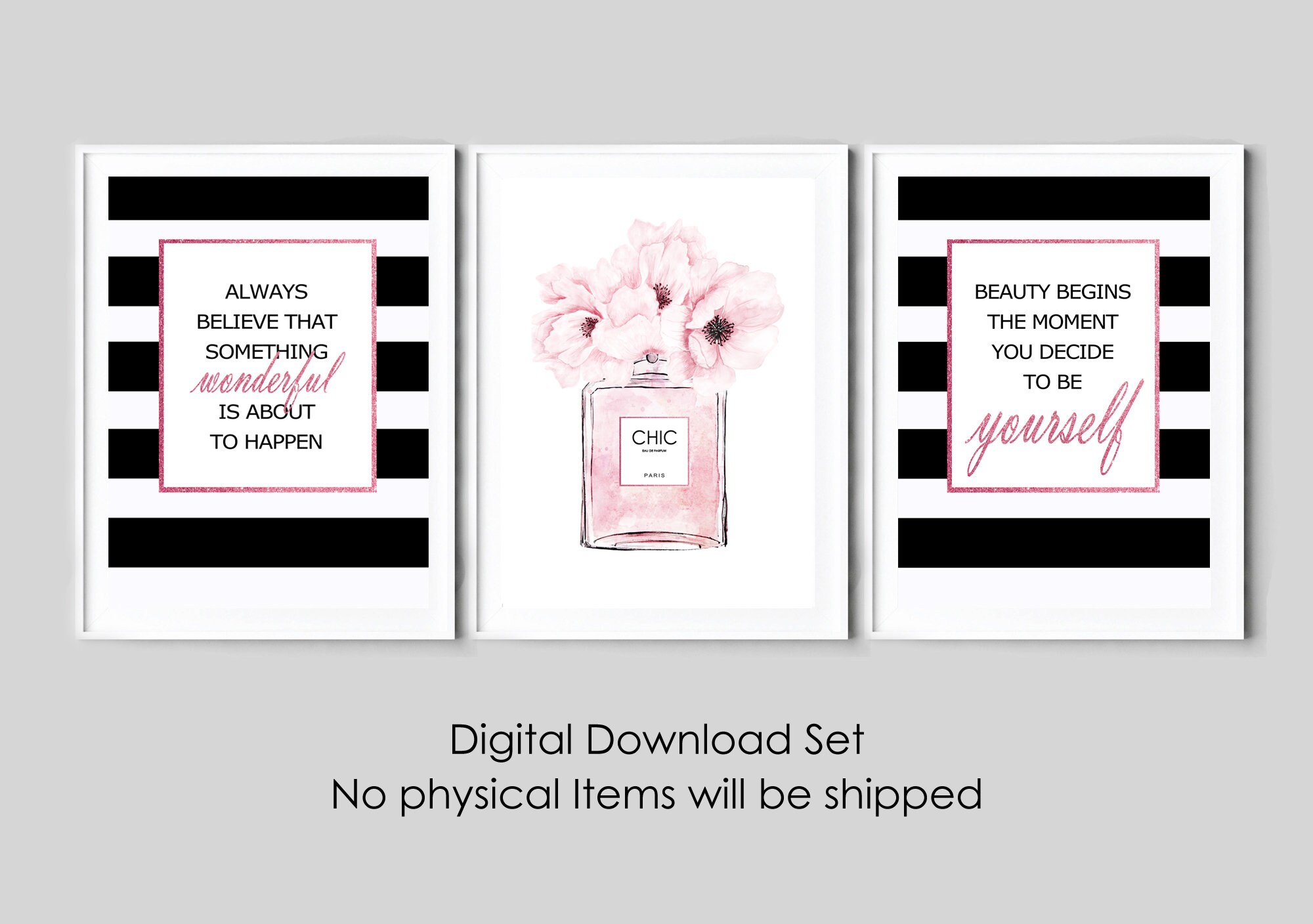 Fashion Prints Set of 3 Wall Art Chic Perfume Poster Pink | Etsy