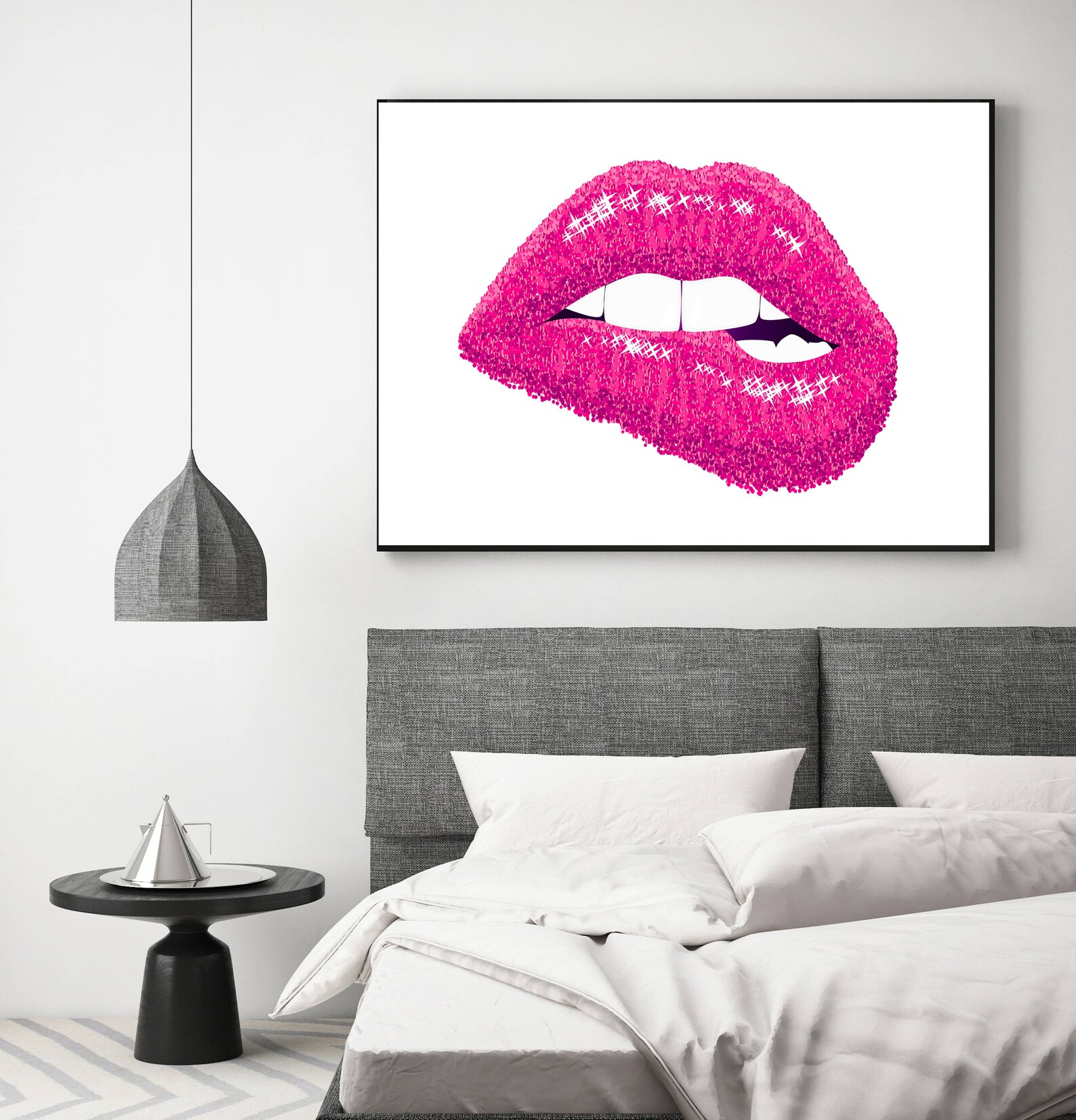 Pink Lips Print Fashion Wall Art Sparkle Lips Poster - Etsy