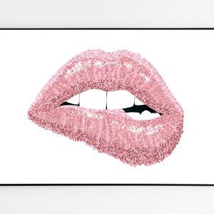 Pink Lips Print, Pink Wall Art, Blush Decor, Sparkle Lips Print ...