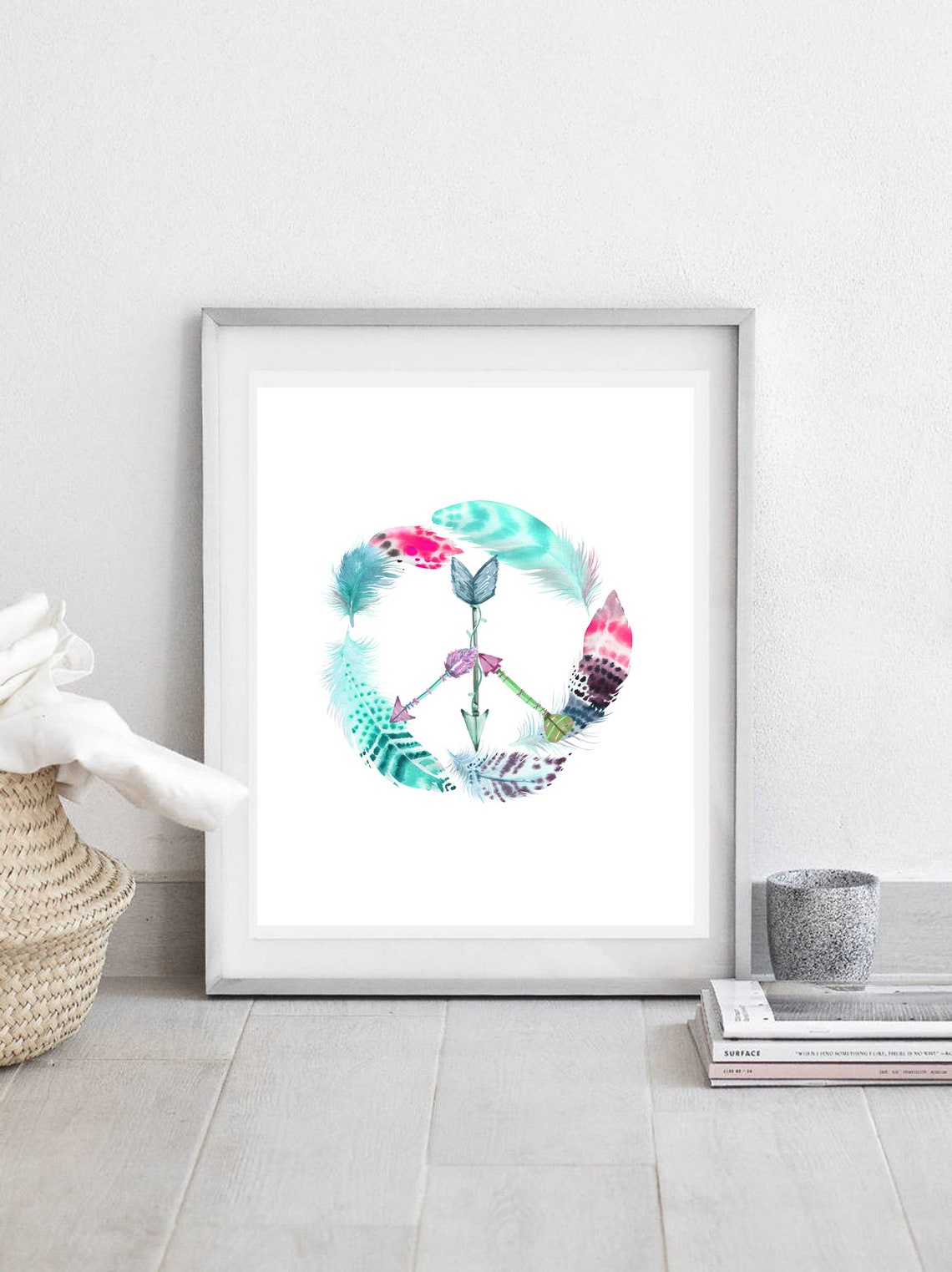 Peace Sign Print Feathers Peace Wall Art Bohemian Wall - Etsy Canada