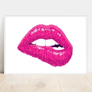 Pink Lips Print, Fashion Wall Art, Sparkle Lips Poster, Fuchsia Lips ...