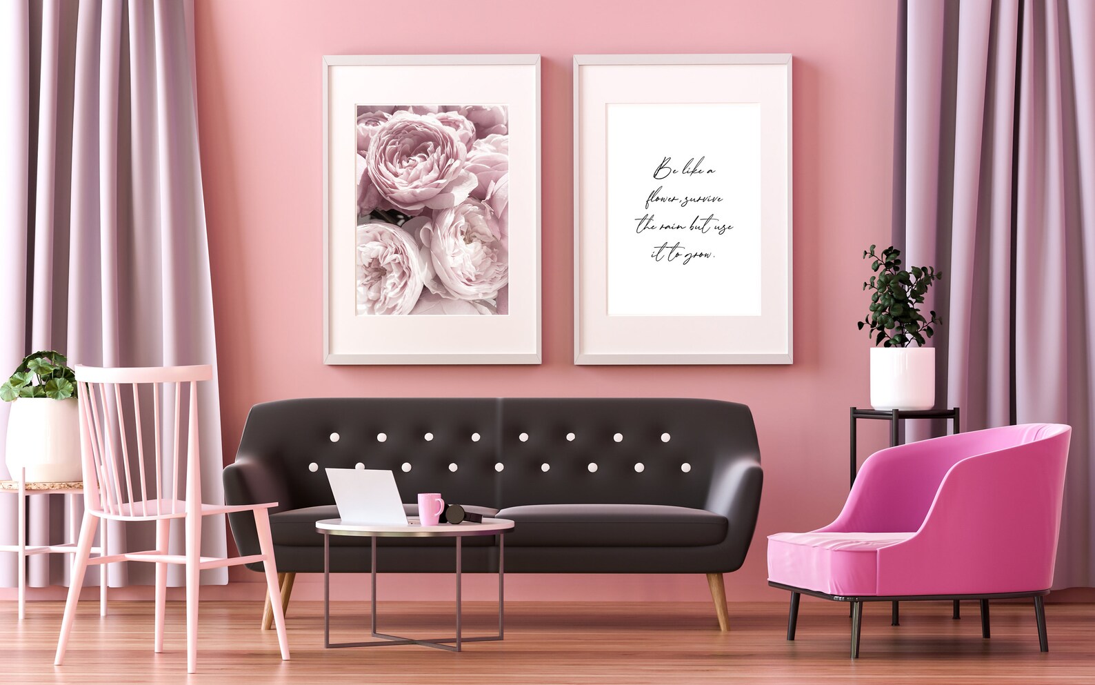 Peonies Print Quote Wall Art Pink Set Nature Flower Poster | Etsy