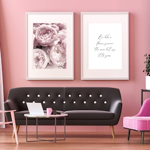 Peonies Print, Quote Wall Art, Pink Set Nature, Flower Poster, Boho ...