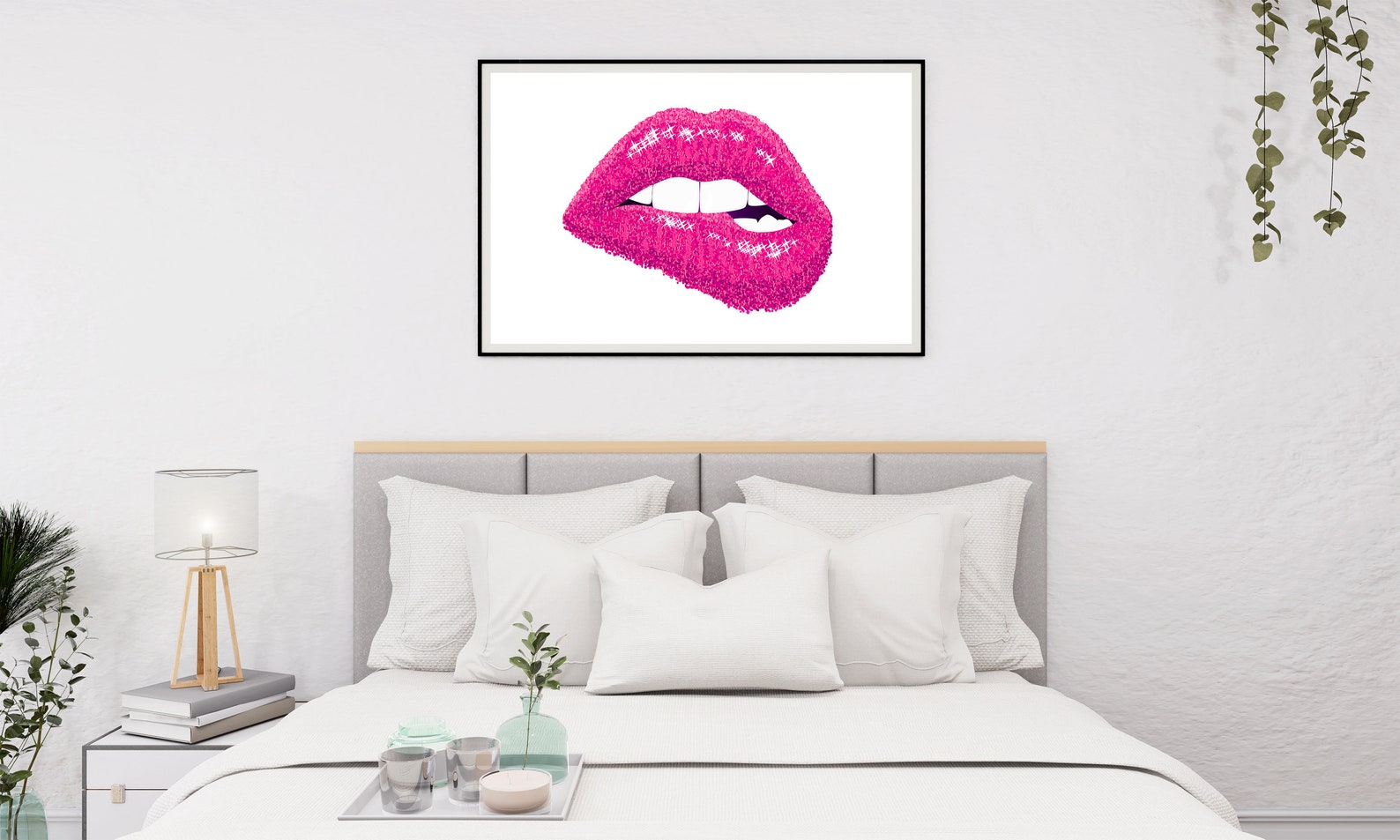 Pink Lips Print Fashion Wall Art Sparkle Lips Poster - Etsy