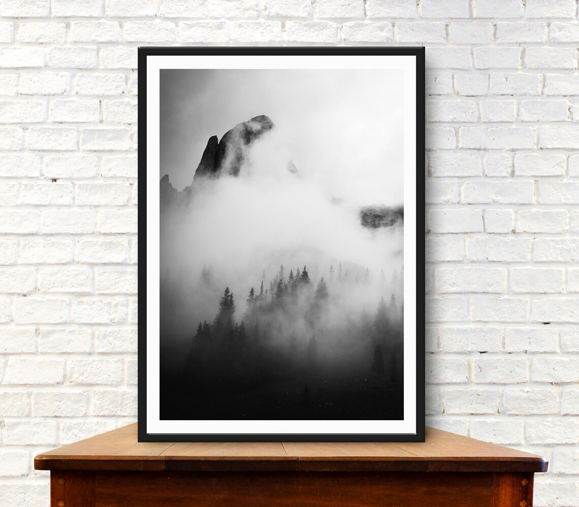 Mountain Print Forest Fog Print Nordic Art Foggy Mountain | Etsy