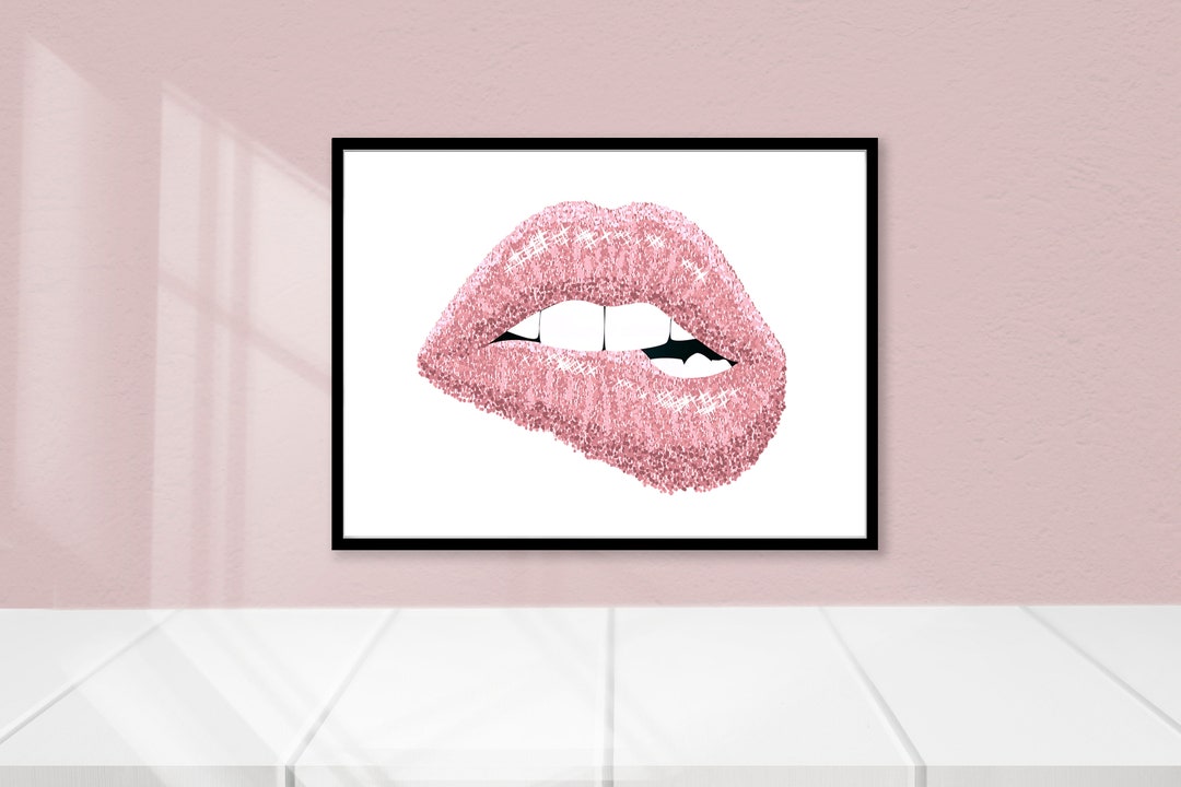 Pink Lips Print, Pink Wall Art, Blush Decor, Sparkle Lips Print ...