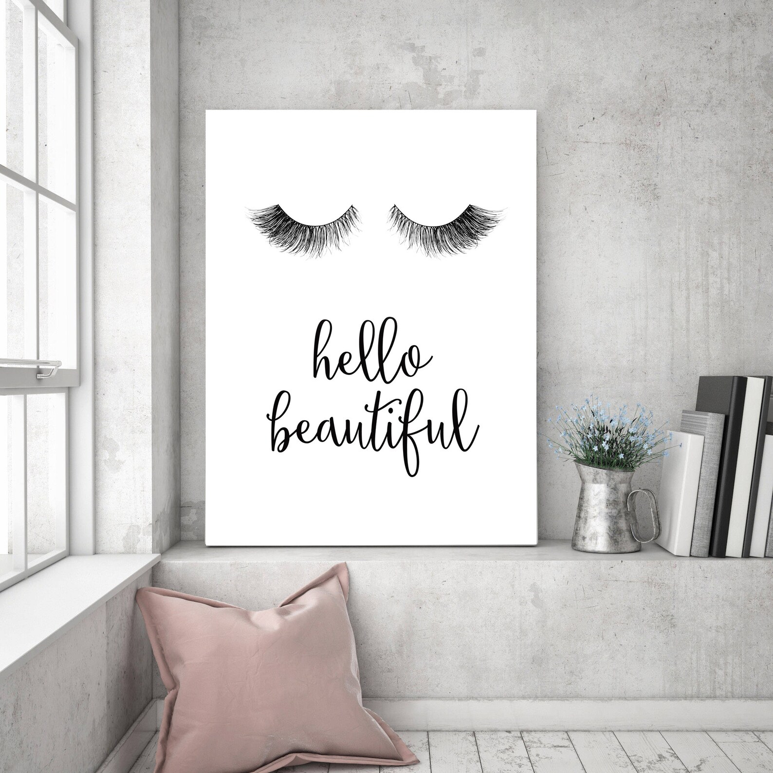 Eyelashes Print Eyelash Printable Art Hello Beautiful Wall Art | Etsy ...