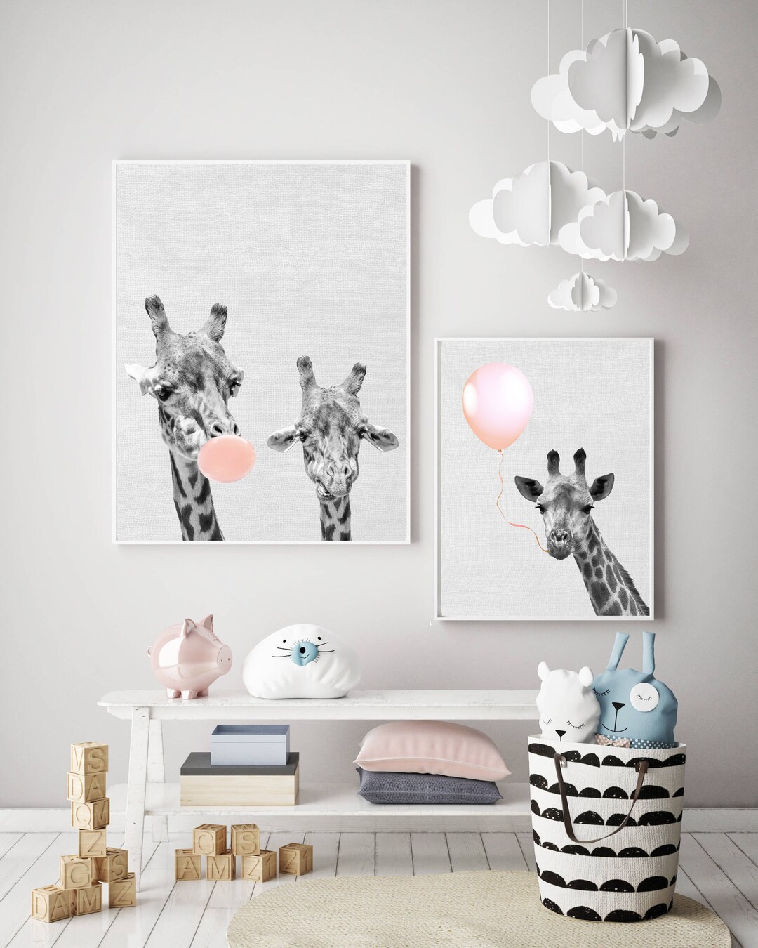 Giraffe Print, Nursery Wall Art, Set of 2, Kids Girl Prints, Giraffes ...