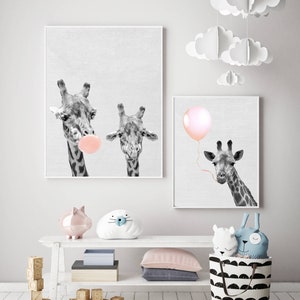 Giraffe Print, Nursery Wall Art, Set of 2, Kids Girl Prints, Giraffes ...