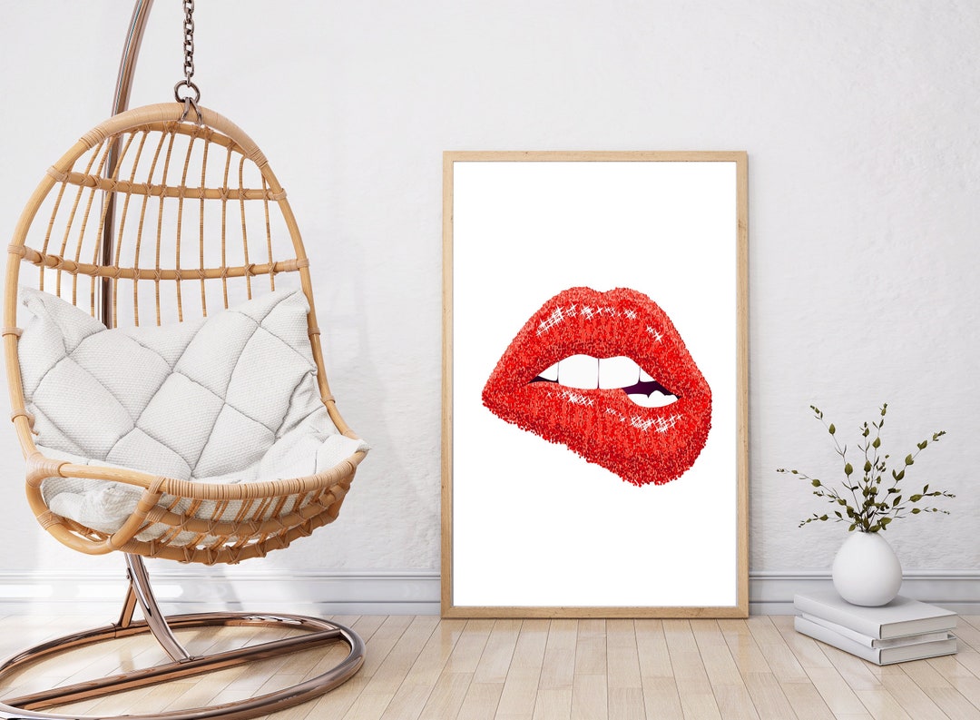 Red Lips Print, Fashion Wall Art, Sparkle Lips Poster, Red Lips Wall ...