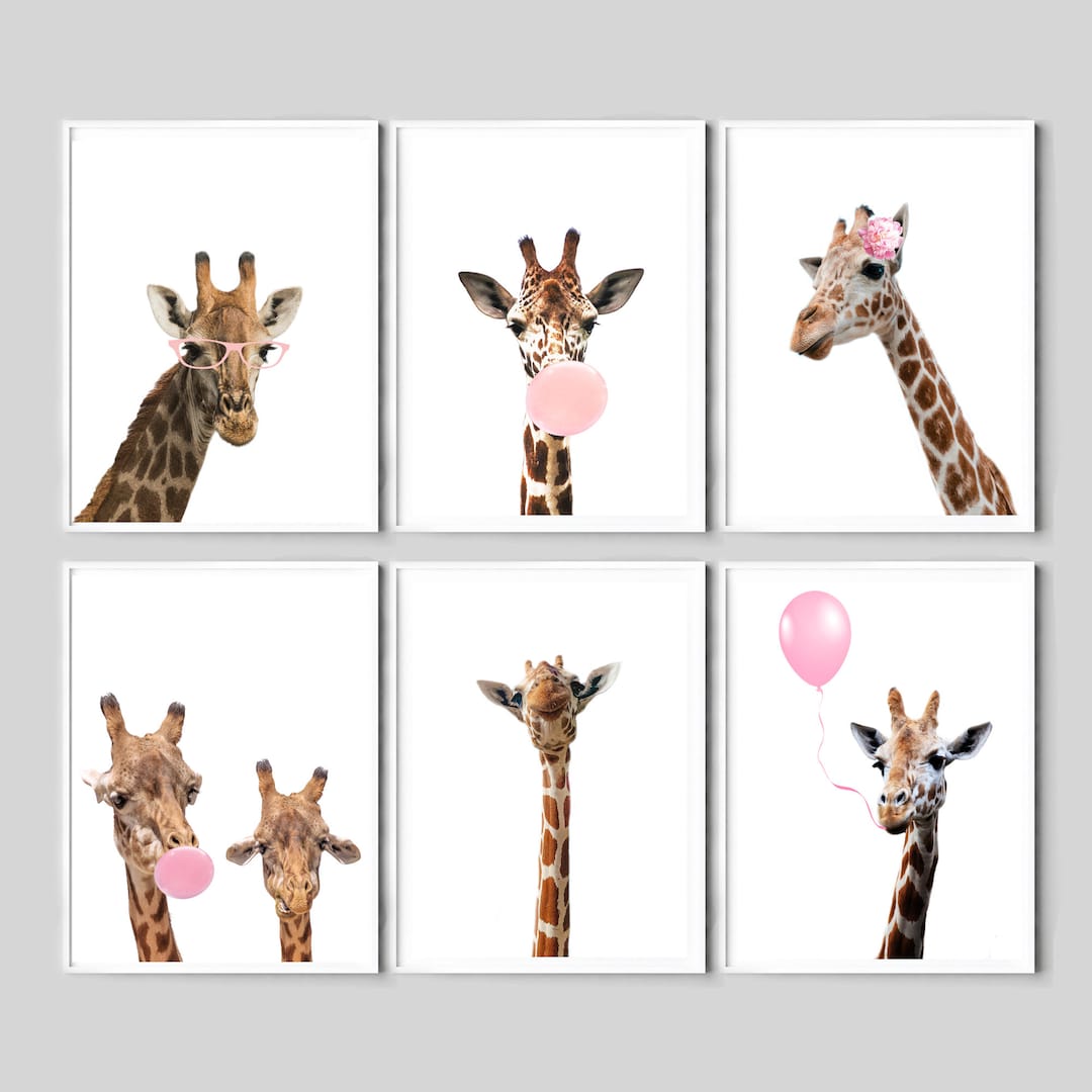 Giraffe Print, Nursery Wall Art, Pink Prints, Giraffes Wall Decor ...