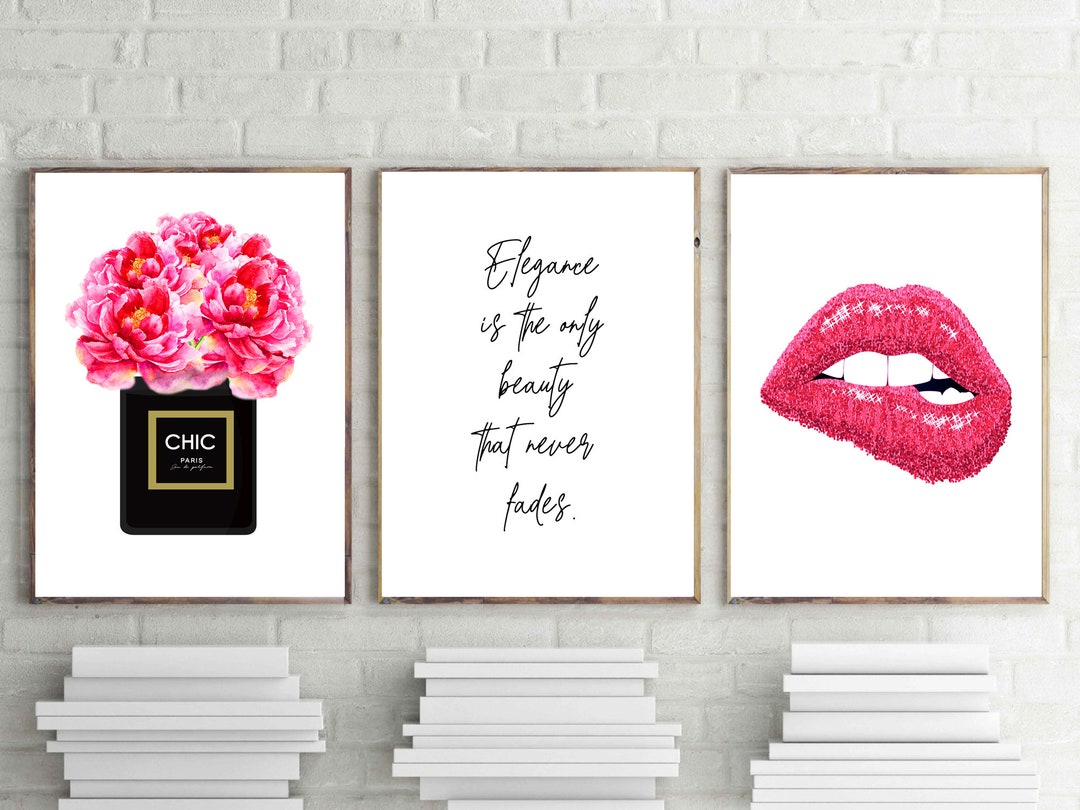 Fashion Prints, Hot Pink Wall Art, Set of 3, Perfume Poster, Fuchsia ...