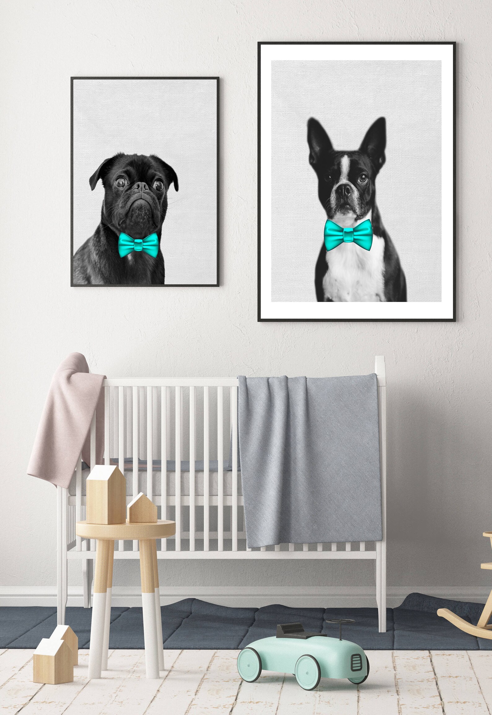 Dogs Prints Puppy Posters Set of 2 Teal Prints Nursery - Etsy