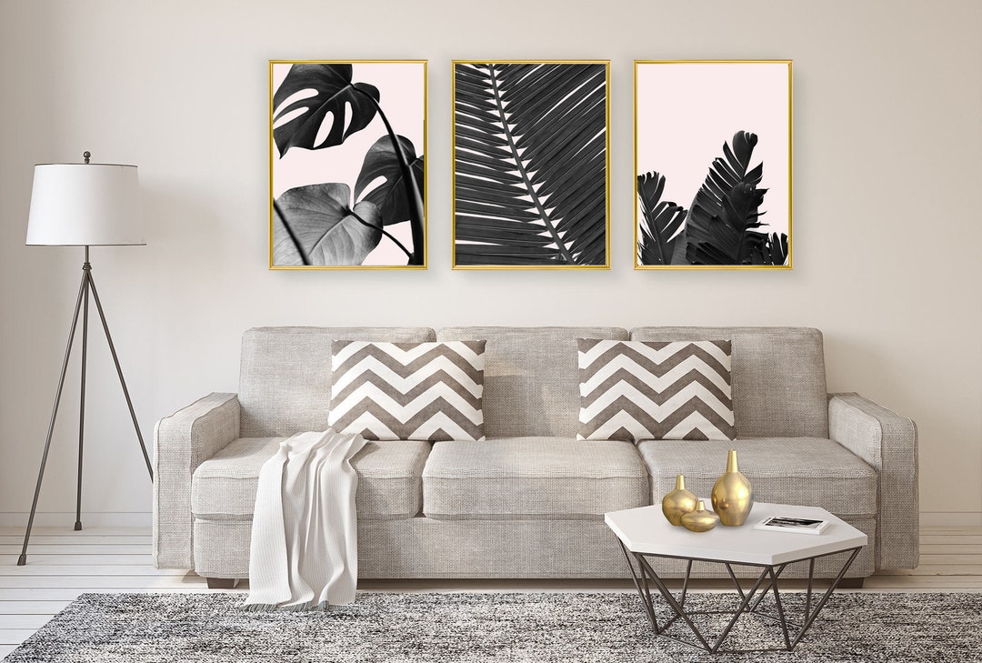 Tropical Leaves Art Print, Set of 3, Monstera Wall Art, Palm Leaf ...