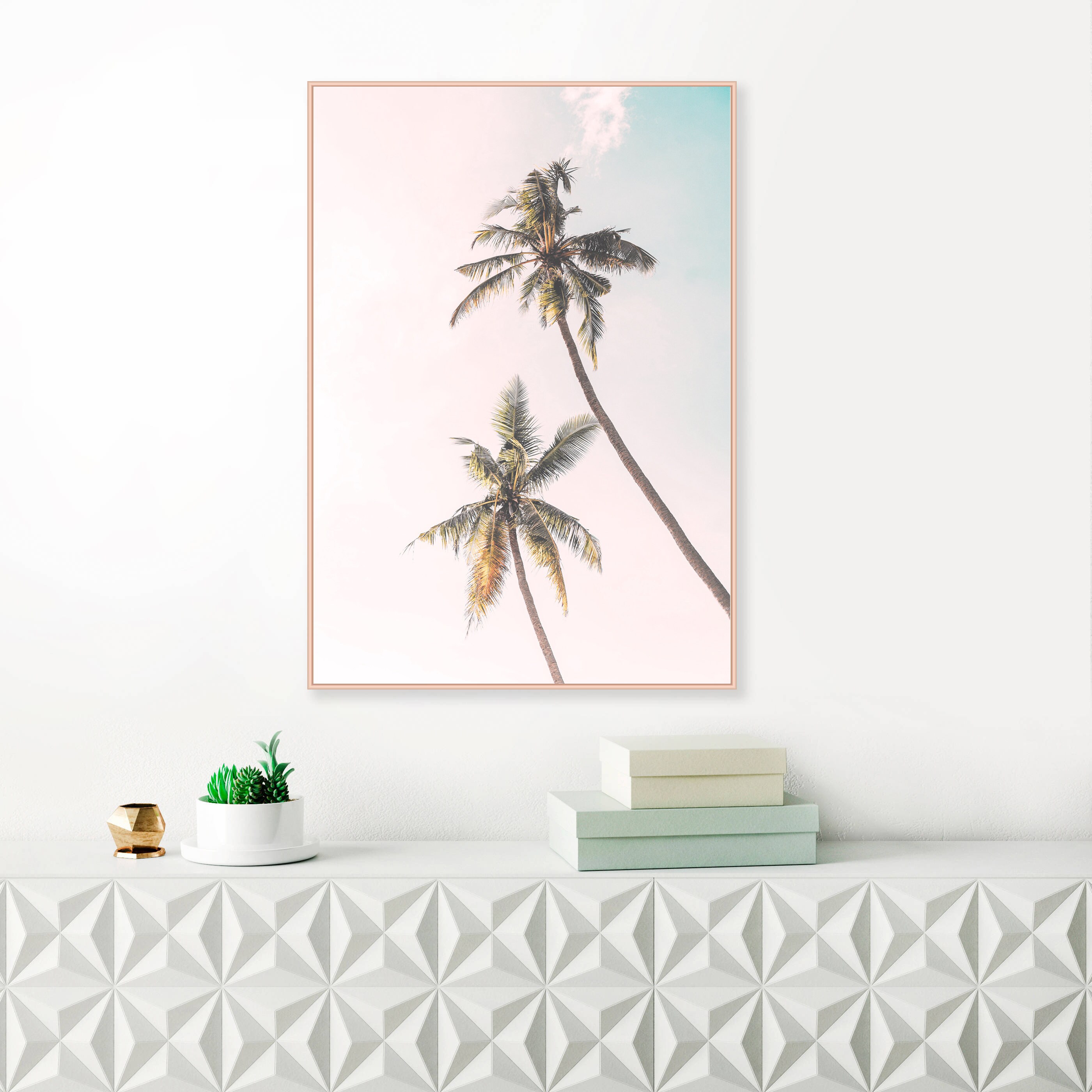 Palm Tree Print Tropical Wall Art Blush Pink Poster Hawaii Etsy