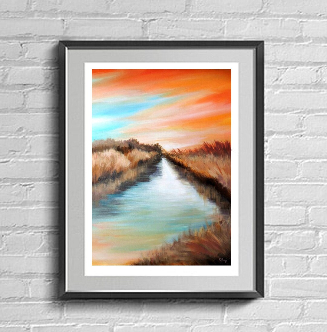 Blazing Fens Original Acrylic Landscape Painting Print Wall Decoration ...