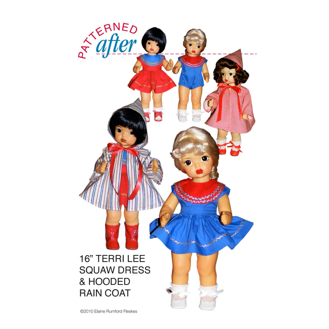 Vintage Style Doll Clothing Pattern 16" Terri Lee: Squaw Dress & Hooded ...