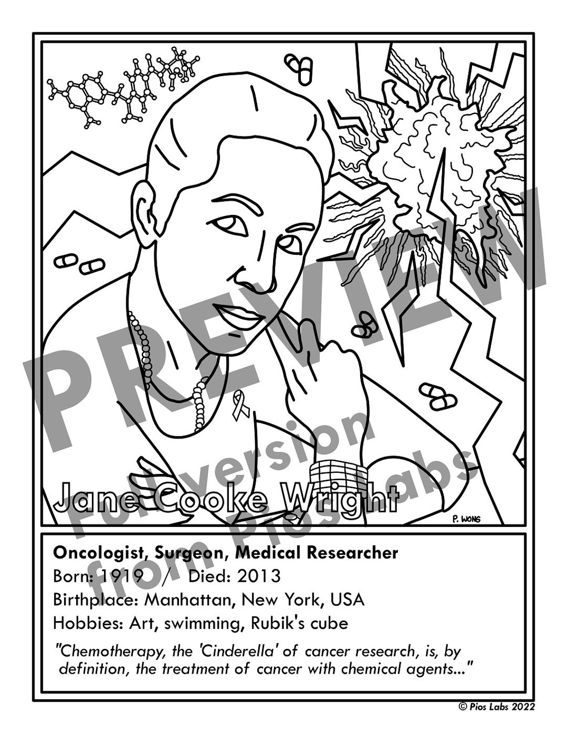 Scientist Coloring Page/poster, B&W PDF: Oncologist Jane Cooke Wright ...