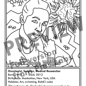 Scientist Coloring Page/poster, B&W PDF: Oncologist Jane Cooke Wright ...