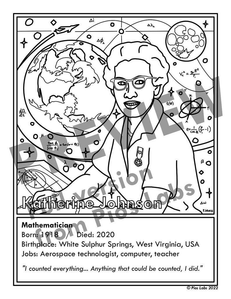 Katherine Johnson Coloring Page: NASA Mathematician, Aerospace ...