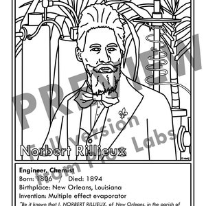 STEM Coloring Page/poster, B&W PDF: Engineer, Chemist Norbert Rillieux ...