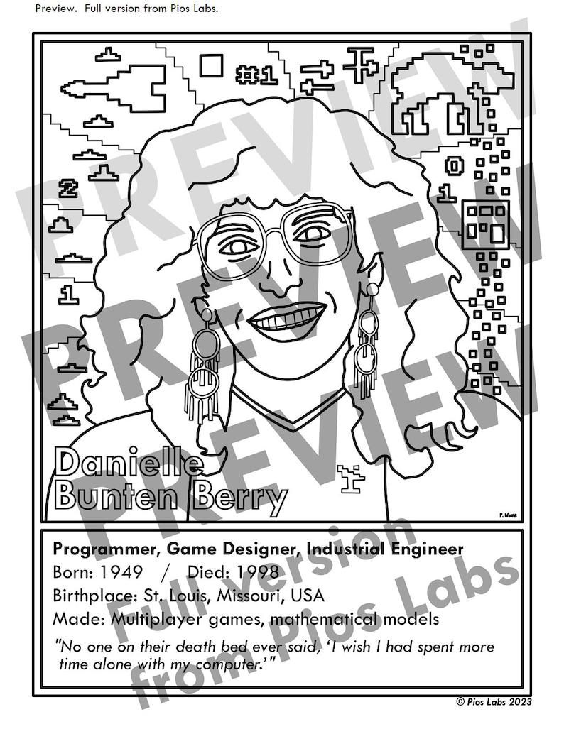 STEM Coloring Page/poster, B&W PDF: Video Game Developer Danielle ...