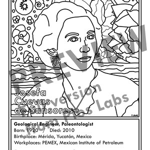Josefa Cuevas STEM Coloring Page: Geological Engineer (B&W PDF) - Etsy