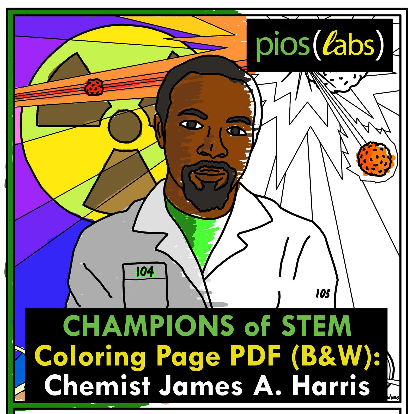 Scientist Coloring Page/poster, B&W PDF: Nuclear Chemist James Andrew ...