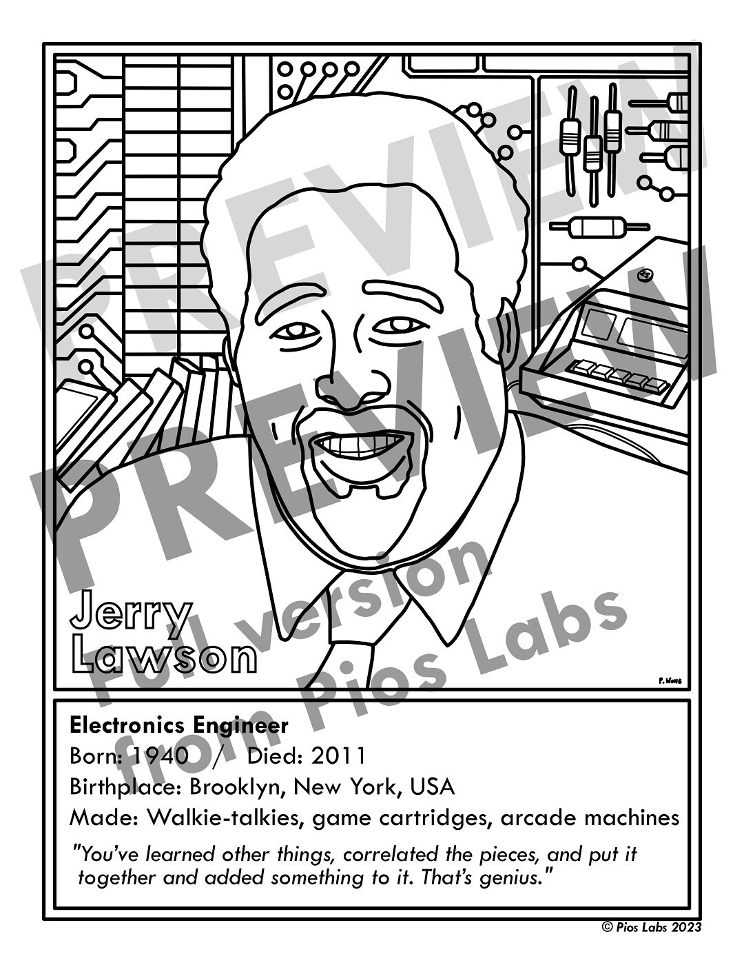 STEM Coloring Page/poster, B&W PDF: Electronics Engineer Jerry Lawson ...