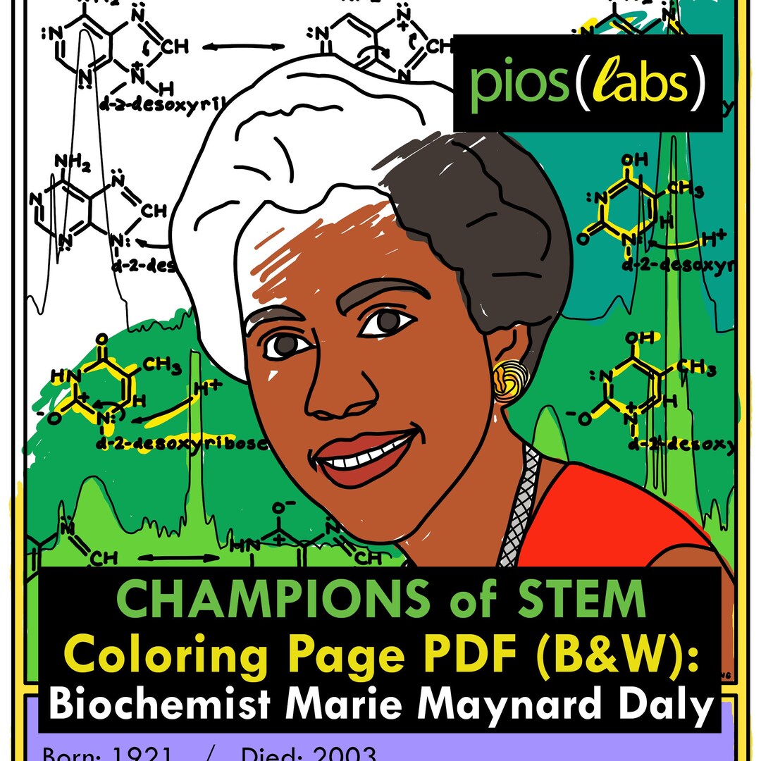 Scientist Coloring Page/poster, B&W PDF: Biochemist Marie Maynard Daly ...