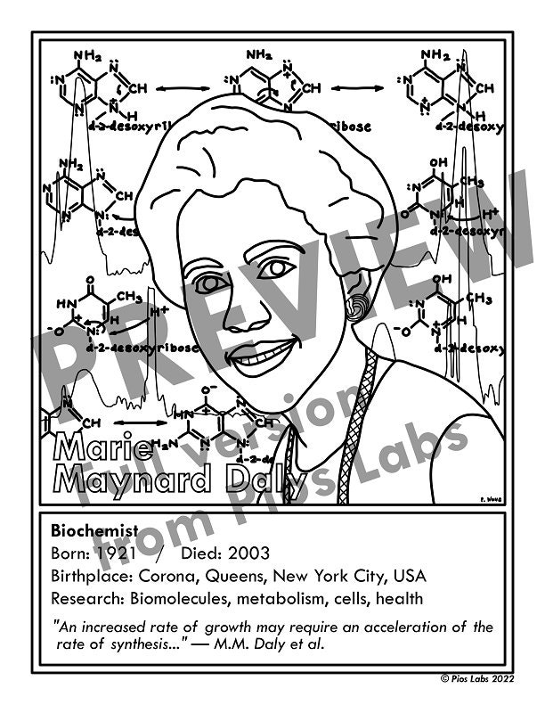Scientist Coloring Page/poster, B&W PDF: Biochemist Marie Maynard Daly ...