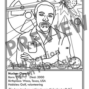 Scientist Coloring Page/poster, B&W PDF: Nuclear Chemist James Andrew ...