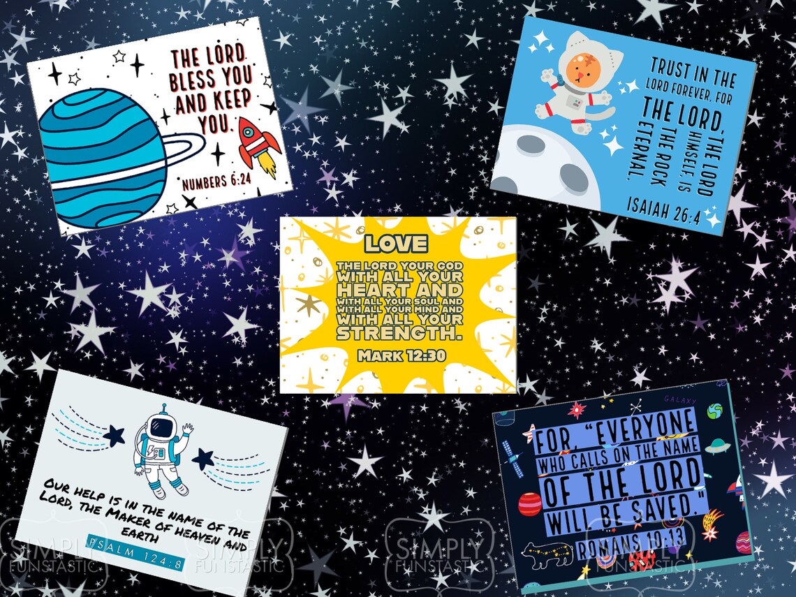 30 Outer Space Kids Scripture Cards children's Memory Verse Cards Bible ...