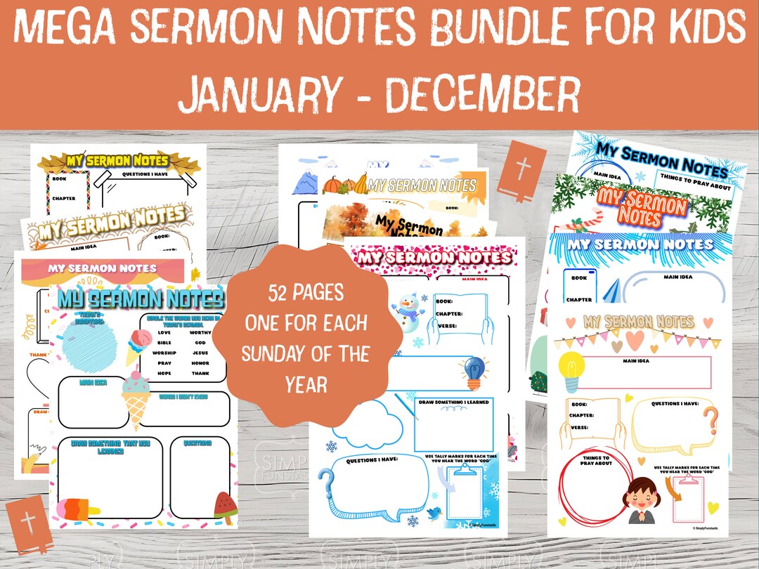 Mega Sermon Notes Bundle for Kids, Children's Sermon Notes, Bible Study ...