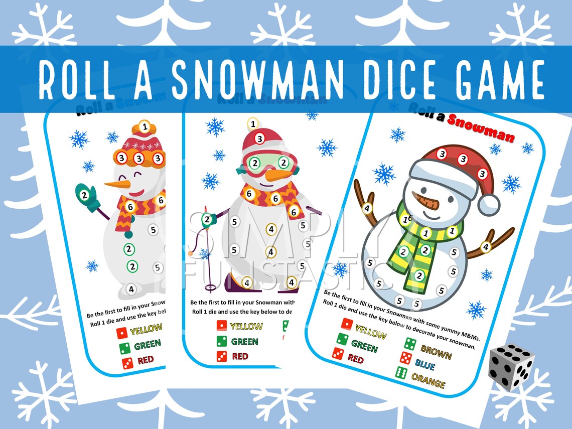 Roll A Snowman Dice Game Printable Christmas Game Winter Game winter ...