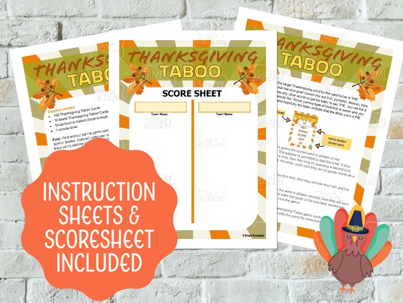 Thanksgiving Taboo Game Cards, Printable Thanksgiving Family Game ...