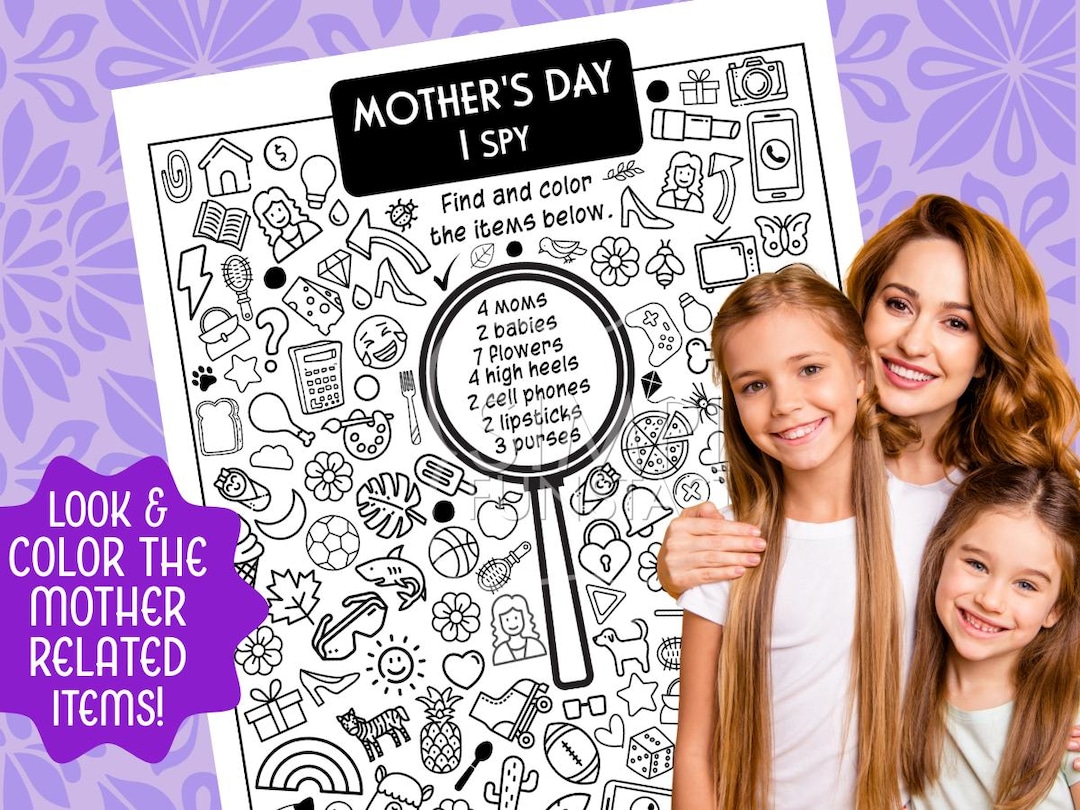 Mother's Day I Spy Printable, Color in Game, Mother's Day Find It Game ...
