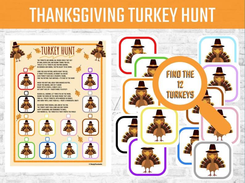 Thanksgiving Turkey Hunt Game for Kids, Printable Children Turkey ...
