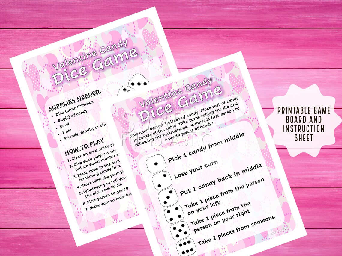 Valentine Candy Dice Game Printable Instant Download Print | Etsy