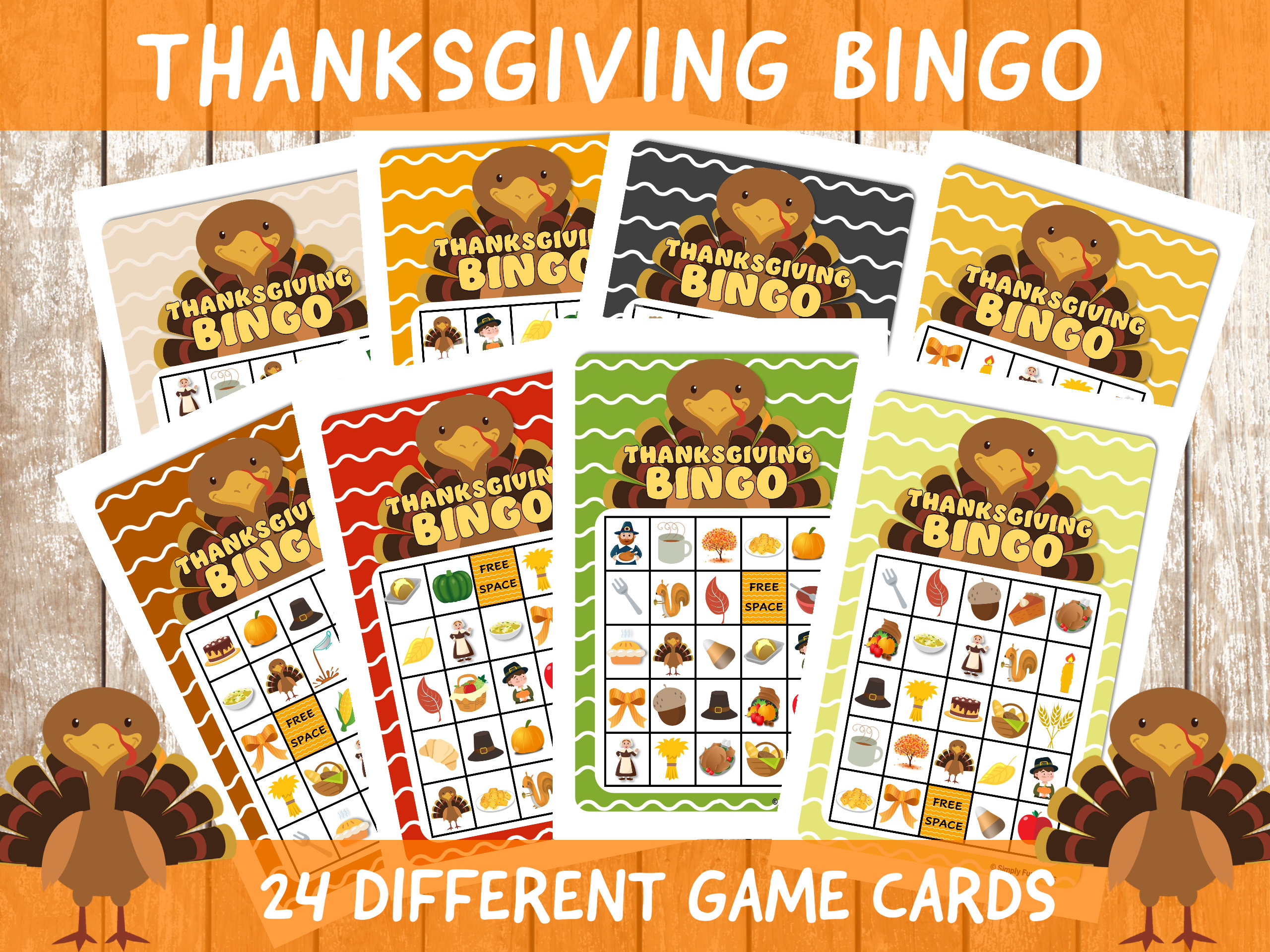 Printable Thanksgiving Bingo | Thanksgiving Game | 24 Cards ...