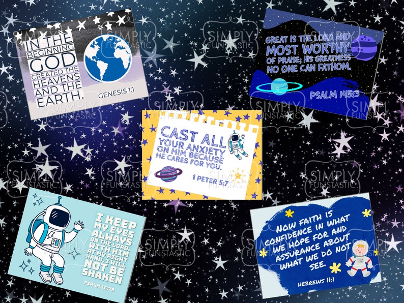 30 Outer Space Kids Scripture Cards children's Memory Verse Cards Bible ...