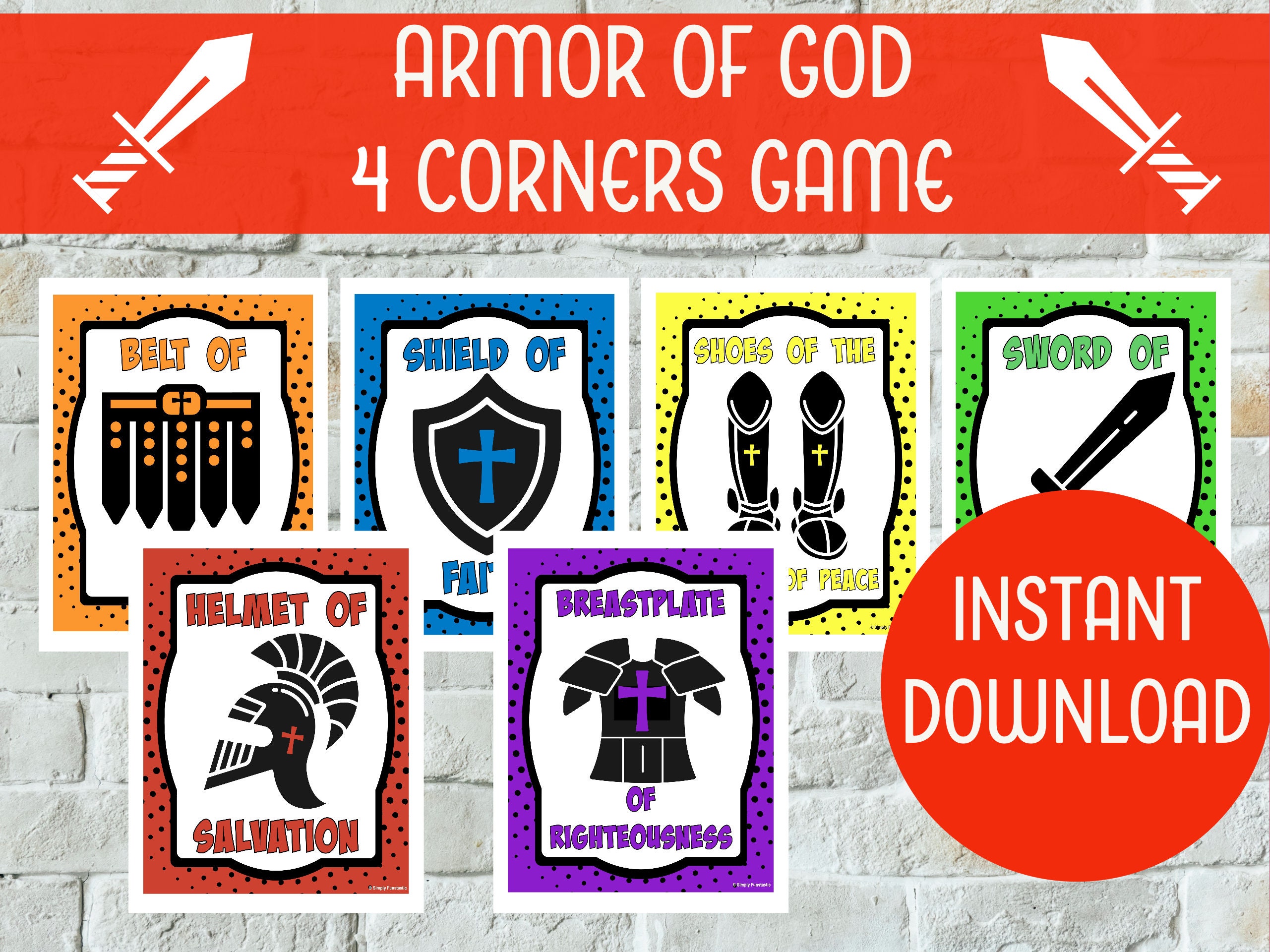 Armor of God 4 Corners Game: Printable Bible Activity (digital Download ...