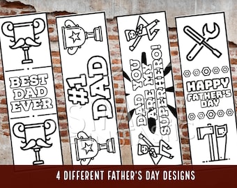 Printable Father's Day Coloring Bookmarks, DIY Gift for Dad, Gift for ...