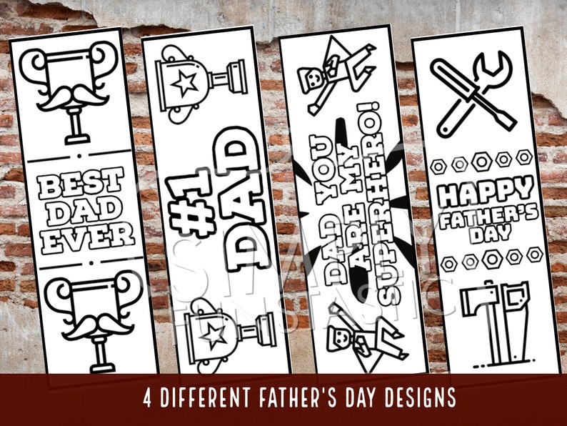 Father's Day Coloring DIY Bookmarks Set of 4 | Father's Day Gift ...